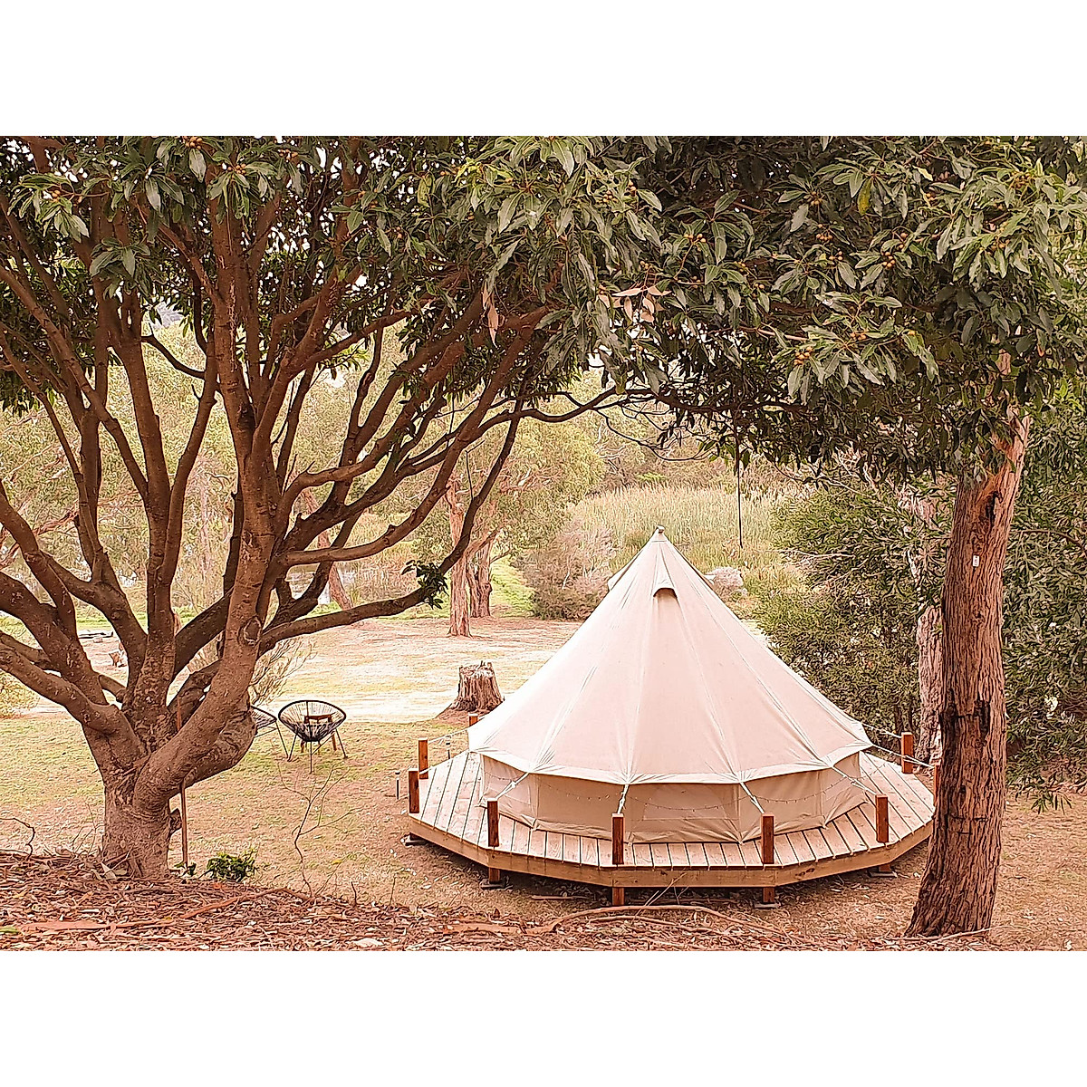 Psyclone Tents Fixed Floor Extra Windows 5m/16.4ft Luxury Bell Tent Outdoor All Weather 8-10 Person Cotton Canvas Yurt Large Tent for Family Camping Glamping Hiking and Festivals