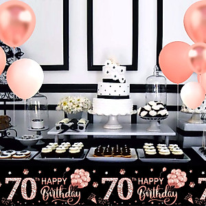 3 Pack 70th Birthday Tablecloth Decorations for Women, Rose Gold Happy Seventy Birthday Theme Table Cover Party Supplies, 70 Year Old Birthday Plastic Disposable Rectangular Table Cloth Decor