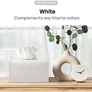 Carrotez Tissue Box Cover, [Refined] Modern PU Leather Rectangular Tissue Box Holder - Decorative Holder/Organizer for Bathroom Vanity Countertop, Night Stands, Office Desk 9.5"X5"X5" - White