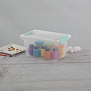 Sterilite Medium Clip Box, Stackable Small Storage Bin with Latching Lid, Plastic Container to Organize Office, Crafts, Clear Base and Lid, 4-Pack