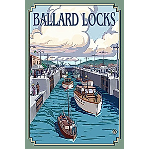 Seattle, Washington, Ballard Locks (24x36 Framed Gallery Wrapped Stretched Canvas)