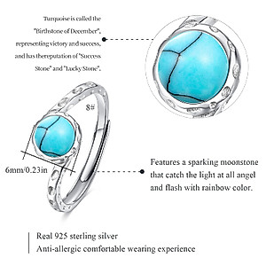 CUOKA MIRACLE Turquoise Ring for Women 925 Sterling Silver Synthetic Turquoise Ring Open Ring Adjustable Ring Gift for Women