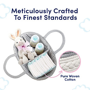 MADDYKINS - Diaper Caddy, Diaper Basket Organizer, 100% Pure Woven Cotton Diaper Storage Caddy, Large Diaper Caddy, Grey/White