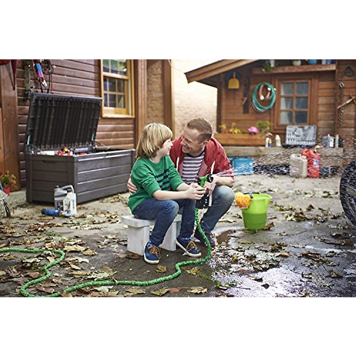 Keter Brightwood 120 Gallon Outdoor Resin Garden Patio Storage Furniture Deck Box