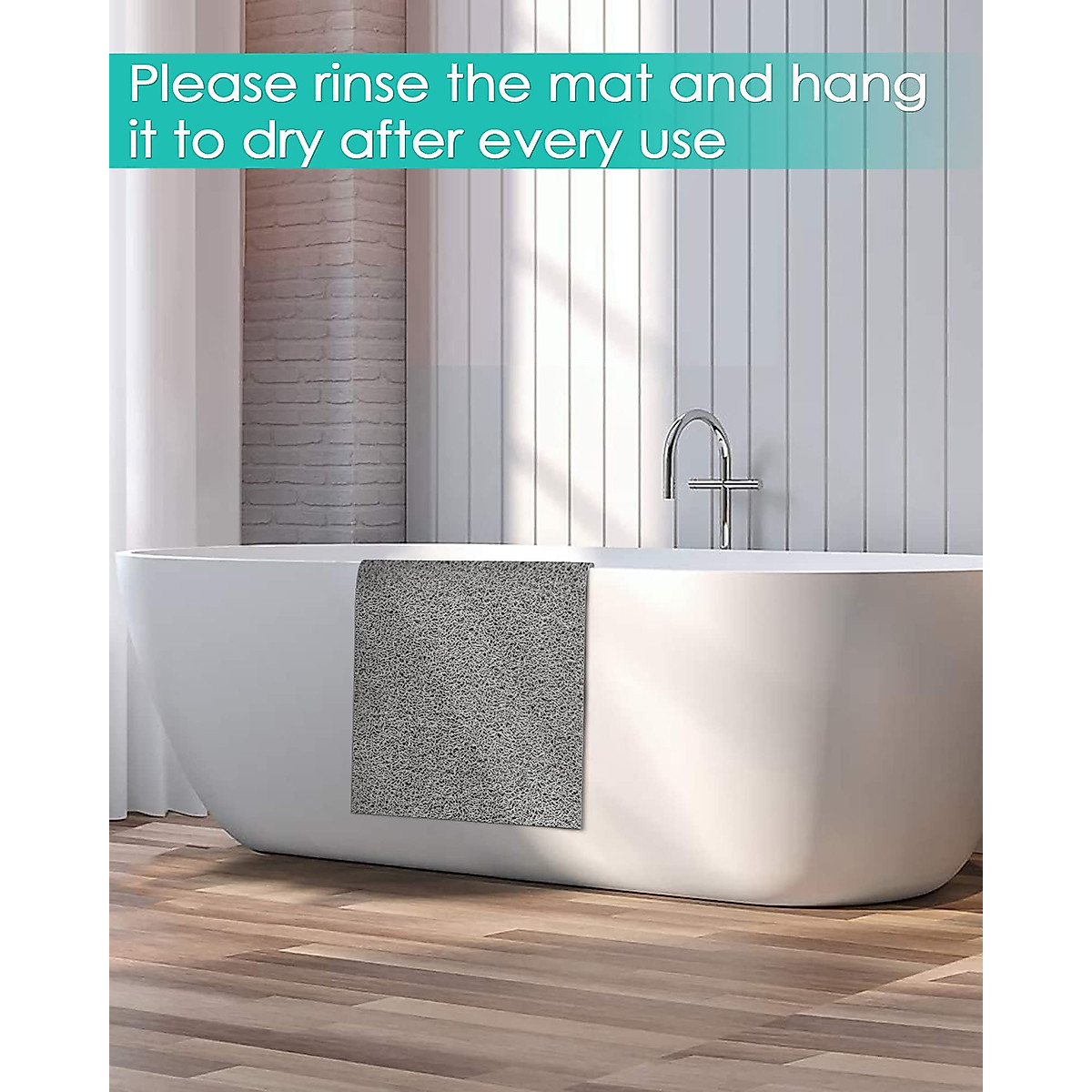 Shower Mats Non Slip Without Suction Cups, 15.7×36 Inch, Bath Mat for Textured Tub Surface, Loofah Mats for Shower and Bathroom, Quick Drying, Grey