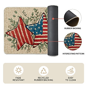 Artoid Mode American Flag Stars Eucalyptus Patriotic 4th of July Kitchen Mats Set of 2, Home Decor Kitchen Rugs for Floor - 17x29 and 17x47 Inch