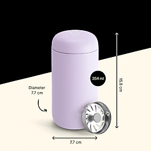 Fellow 12 oz Carter Move Travel Mug - Vacuum-Insulated Stainless Steel Travel Coffee Mug - Coffee Tumbler with Ceramic Interior and Splash Guard - Lavender Purple