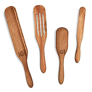 As Seen on TV, Mad Hungry Spurtle 4pc Set, Acacia Premium Wood Finish, Cooking Utensils For Non Stick Cookware, Baking, Whisking, Smashing, Scooping, Spreading, Serving and More.
