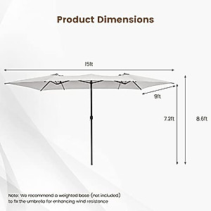 Tangkula 15 FT Double-Sided Patio Umbrella with Crank Handle, Vented Tops, Large Outdoor Rectangle Twin Umbrella with 10-Rib Metal Structure, Table Umbrella for Poolside Deck Lawn Garden (Beige)