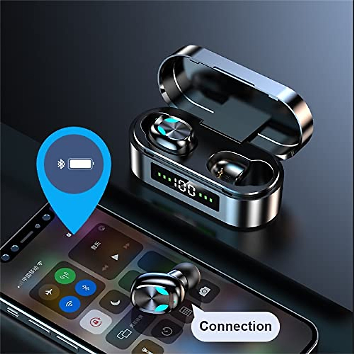 SSZMDLB Wireless Bluetooth Headphones HiFi Stereo Sound Touching Headset Sport Waterproof Earphones with Microphone LED Display with Mini Charging Bay