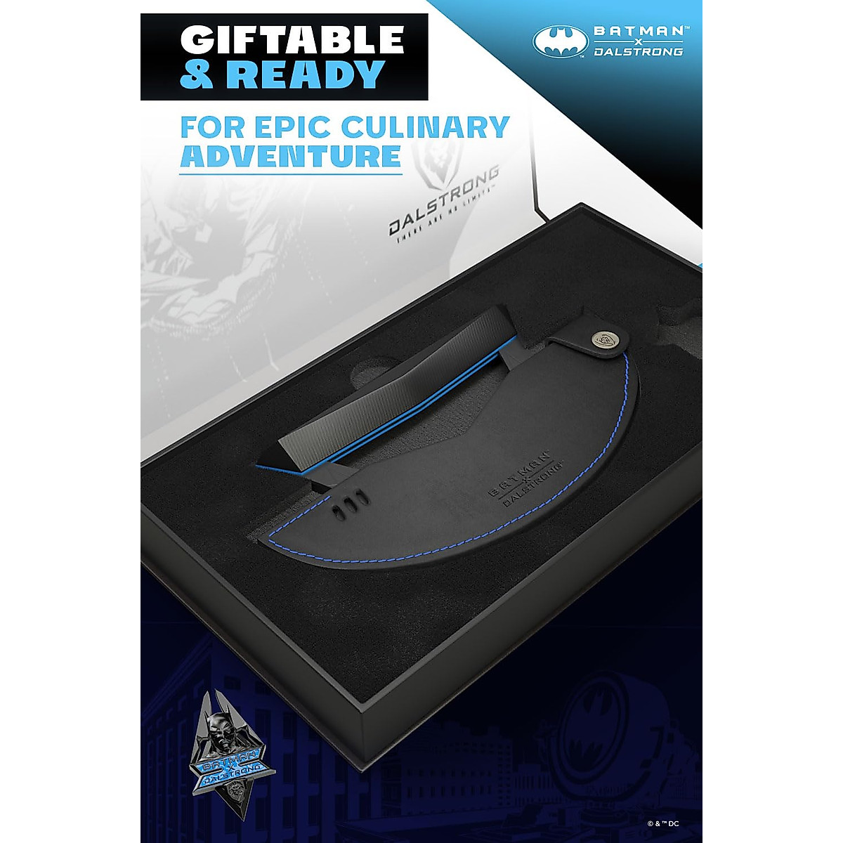 Dalstrong Ulu Knife - 7 inch - BATMAN™ Shadow Black Edition - High Carbon 7Cr17MoV Steel - Black Titanium Kitchen Chef Knife - Rocking, Mincing, Slicing Meat & Herb Knife - G10 Handle - Sheath Cover