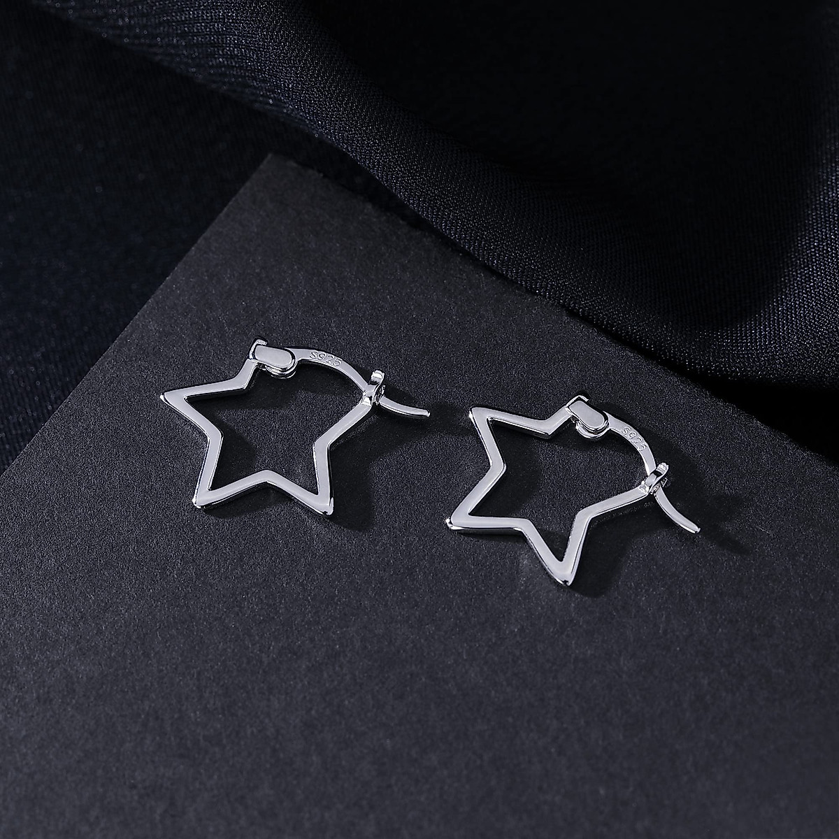 Reffeer Solid 925 Sterling Silver Minimalist Hoop Earrings Cute for Women Teen Girls Star Huggie Earrings Hoop (A-Silver)