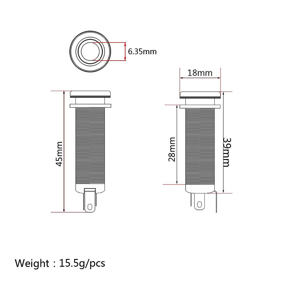 Threaded Cylinder Output Jack Flush Mount Stereo Mono Jack Plug Sockets 1/4 Inch 6.35mm Acoustic Electric Guitar Bass Chrome