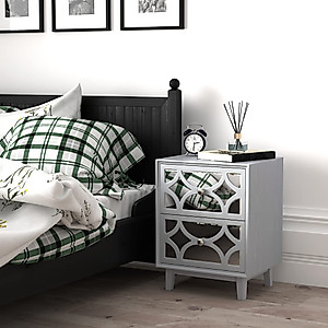 COZAYH Modern Contemporary 2-Drawer Nightstand, Accent Front Mirror Nightstand, for Small Spaces, Bedroom, Light Gray