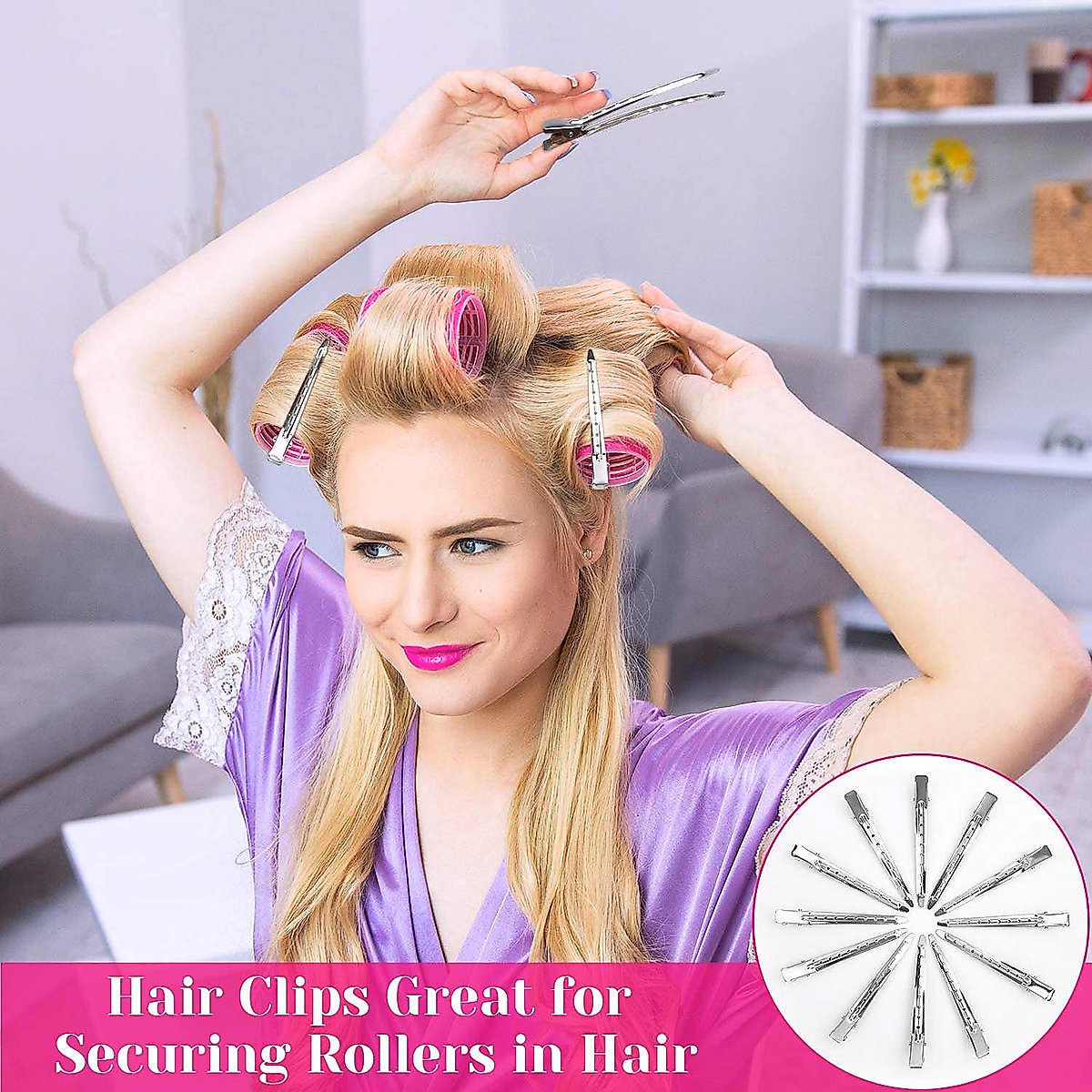 Hair Curlers Rollers, Cludoo 36Pcs Jumbo Big Hair Roller Sets with Stainless Steel Duckbill Clip, 2 Size Self Grip Hair Curlers Rollers for Long Medium Short Thick Fine Thin Hair Bangs Volume