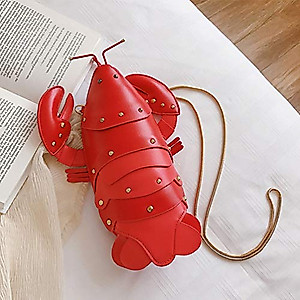 FENICAL Crawfish Crossbody Bag PU Leather Funny Single Shoulder Bag Cute Fashion Chain Bag Messenger Bag for Women Ladies Girls (Red)