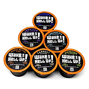 Wake The Hell Up! Variety Pack Flavored Single Serve Coffee Pods | Ultra-Caffeinated Coffee For K-Cup Compatible Brewers | 48 Count, 2.0 Compatible