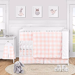 Sweet Jojo Designs Pink Buffalo Plaid Check Foldable Fabric Storage Cube Bins Boxes Organizer Toys Kids Baby Childrens - Set of 2 - Blush and White Shabby Chic Woodland Rustic Country Farmhouse