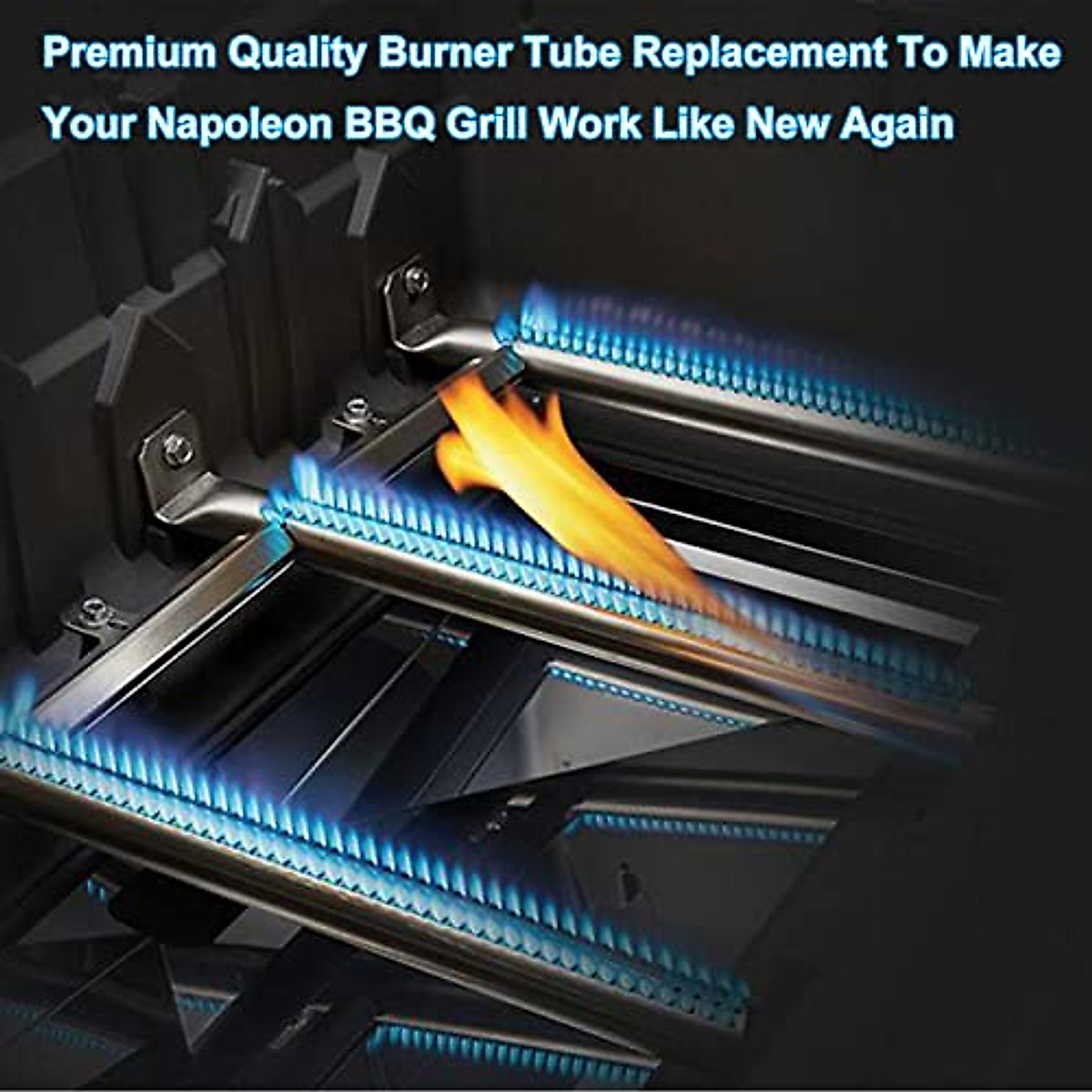 YIHAM KB837 Grill Burner Tubes for Napoleon Legend 485, LEX 485 605 730, Prestige 500, Mirage, LD485RB LD485RSIB Replacement Parts, 304 Stainless Steel, 18 13/16 inch, Set of 4