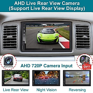 7 Inch Double Din Car Stereo with Wireless CarPlay & Wireless Android Auto,Car Radio Touchscreen with Bluetooth,Live Rearview Camera,Type C Fast Charge,Airplay,USB/SWC/AUX,AM/FM Car Radio