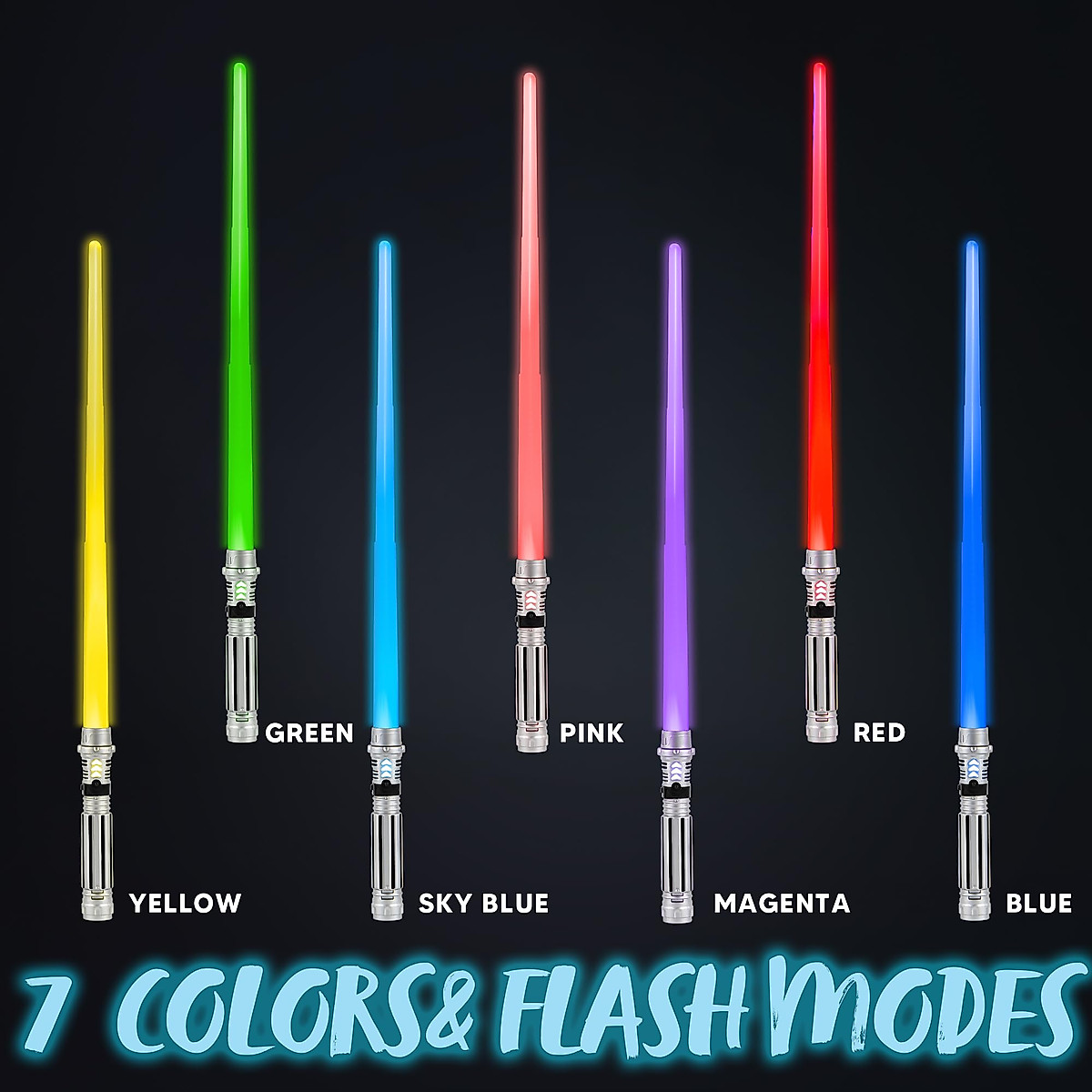 JOYIN Extendable 2-in-1 Light Up Sword for Kids, Dual LED Swords Set with FX Sound (Motion Sensitive) and Realistic Sliver Handle for Fighters and Warriors, New Years Eve Party Supplies Boys Stuff