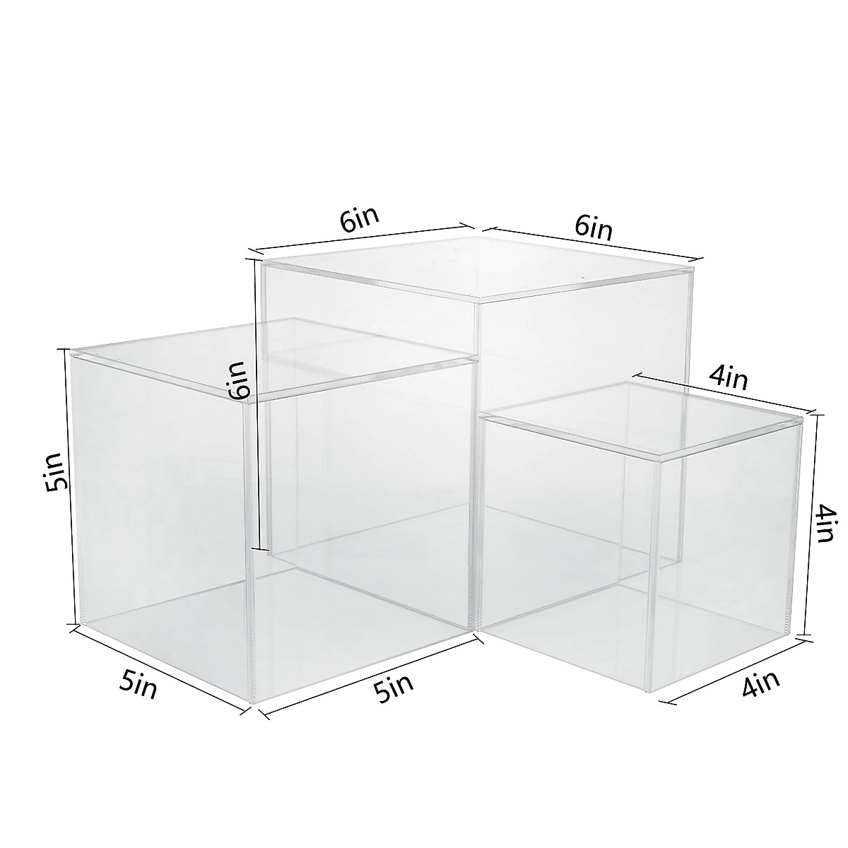 Red Co. Crystal Clear Acrylic Cube Display Nesting Riser Stands with Hollow Bottoms | Transparent - 3-Pack
