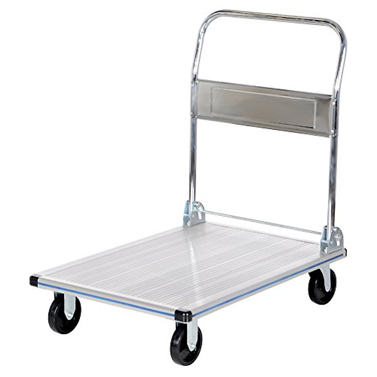 Vestil AFT-36-NM Aluminum Folding Platform Truck with Single Handle and 5" Non-Marking Polyurethane Casters, 600 lbs Capacity, 36" Length x 24" Width x 8-3/8" Height