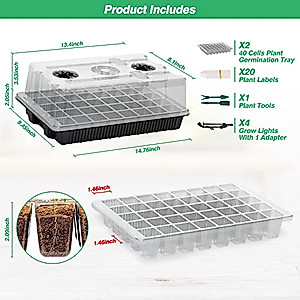 YOHIA Seed Starter Tray with Grow Light,2 Packs 80 Cells Seed Starter Kit,Seeding Starter Trays with Humidity Dome Germination Kit for Seedling Starting,Seed Growing,Cloning & Plant Propagation