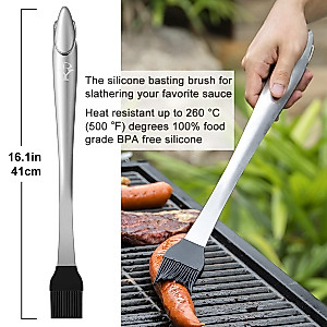 BBQ Accessories Grill Tools Set, 6PC BBQ Tools Set with Spatula, Basting-Brush, Tongs, Fork&Bag - Premium Stainless Steel Grill Accessories - Ideal Grilling Gifts for Men - Heavy Duty Grill Set