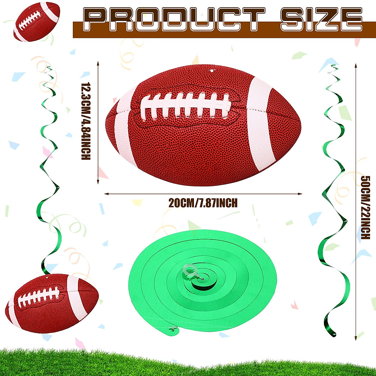 24 Pieces 7.9 Inch Football Party Decorations Football Hanging Swirls Football Party Supplies Sports Whirls for Football Bowl Game Day Football Fans Club Birthday Themed Home Decorations(Football)