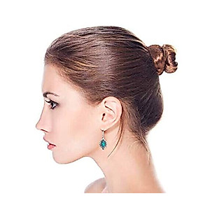 Western Style Oval Filigree Gemstone Blue Turquoise Lever Back Dangle Drop Earrings For Women Oxidized .925 Sterling Silver