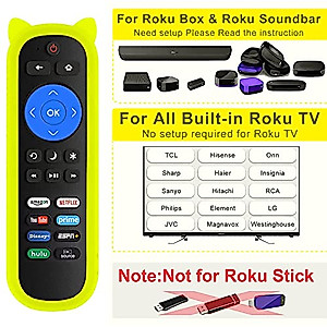 Remote Control for Roku Players and Roku TVs(2 Pack), for Roku Box, Roku 1 2 3 4, Roku Express/+, Roku Premiere/+, Roku Ultra and TCL Hisense Onn Element Sharp Philips Roku TV with Glow Remote Cover