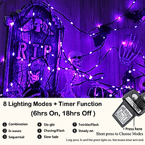 Joomer Purple Halloween Lights, 66ft 200 LED Halloween Light Plug In Timer Indoor Outdoor Fairy Twinkle Tree Light Waterproof 8 Modes for Home Halloween Decorations