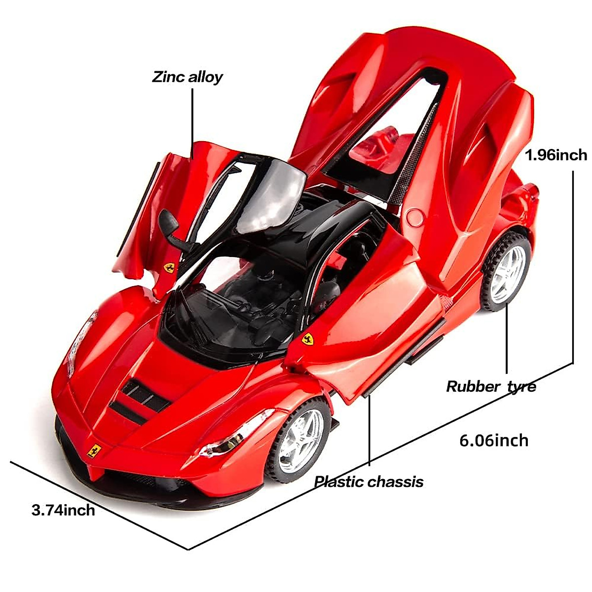 WAKAKAC 1/32 Ferrari Race Model Car and LaFerrari Toy Car, Pull Back Vehicle Alloy Diecast Model, Openable Doors, Collectible Gift Cars for Kids Ages 3-8 (Red)