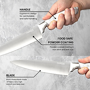 Professional Kitchen Knife Set – 7pcs Calcutta Marble Kitchen Knives – 360 Degree Rotating Knife Block Sharp Stainless Steel Blades – by Nuovva