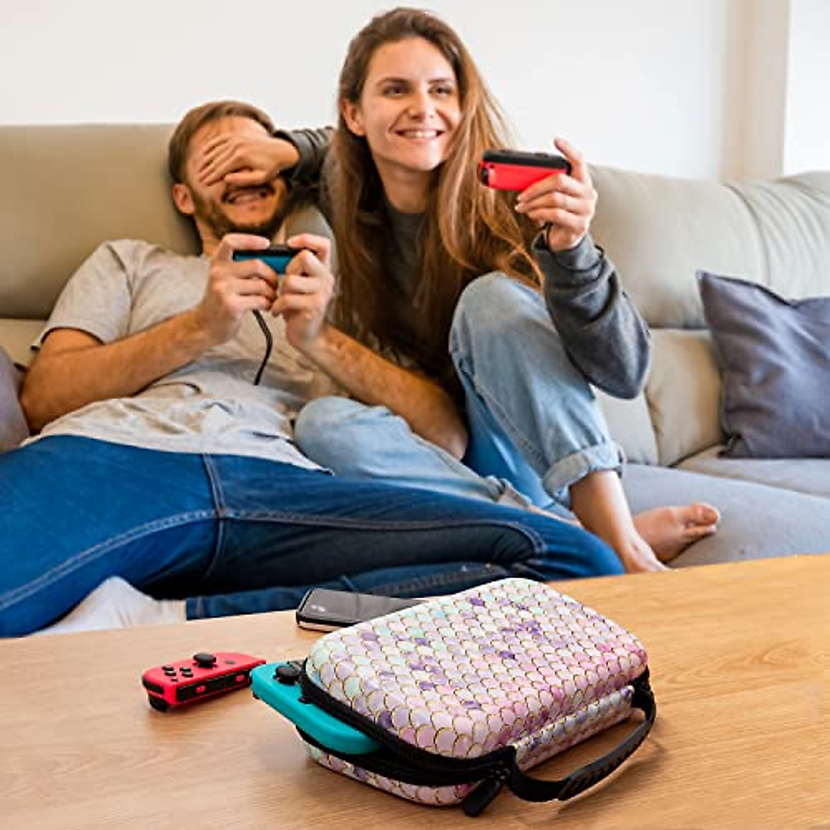 Lokigo Nintendo Switch Case / Nintendo Switch Case OLED Model, Protective Travel Switch Carry Case for Girls Women with 16 Games Cartridges for Console Joy-Con & Accessories, Mermaid