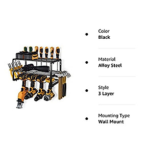 Amoowis Power Tool Organizer, Drill Holder Wall Mount, Heavy Duty Tool Holder, Power Tool Storage Rack, Cordless Tool Organizer, Garage Organization and Storage, Utility Racks Tool Shelf with Hangers