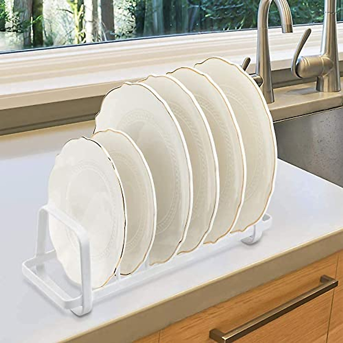 6 Compartments Pan and Pot Lid Organizer Rack Holder, white(2 Pack)