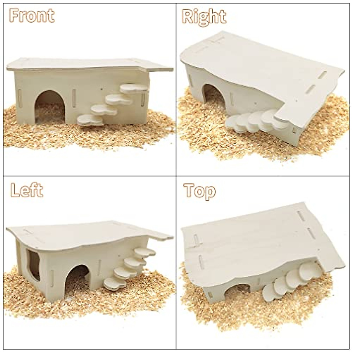 BNOSDM Wooden Hamster House with Steps Multi-Chamber Mouse Hideout Wood Guinea Pig Hut Hideaway with Ramp for Dwarf Syrian Hamsters Mice Rats Gerbils Small Animals (L)