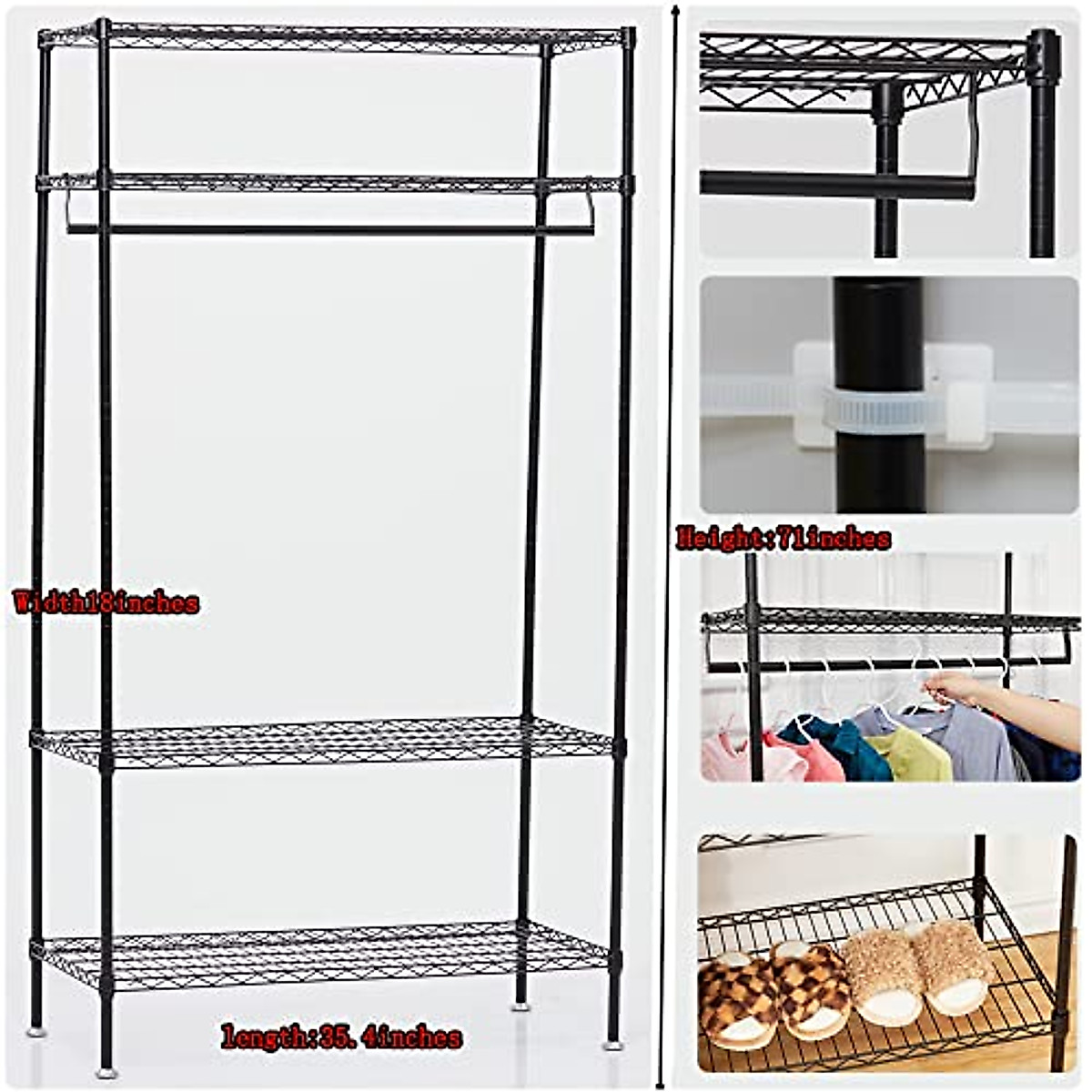 4 Tiers Garment Rack Heavy Duty Clothes Rack for Hanging Clothes,Portable Closet for Bedroom,Laundry Room,Freestanding Closet with Shelves &Hanging Rod,17.72'' x35.5'' x71'',Easy to Assemble,Sturdy