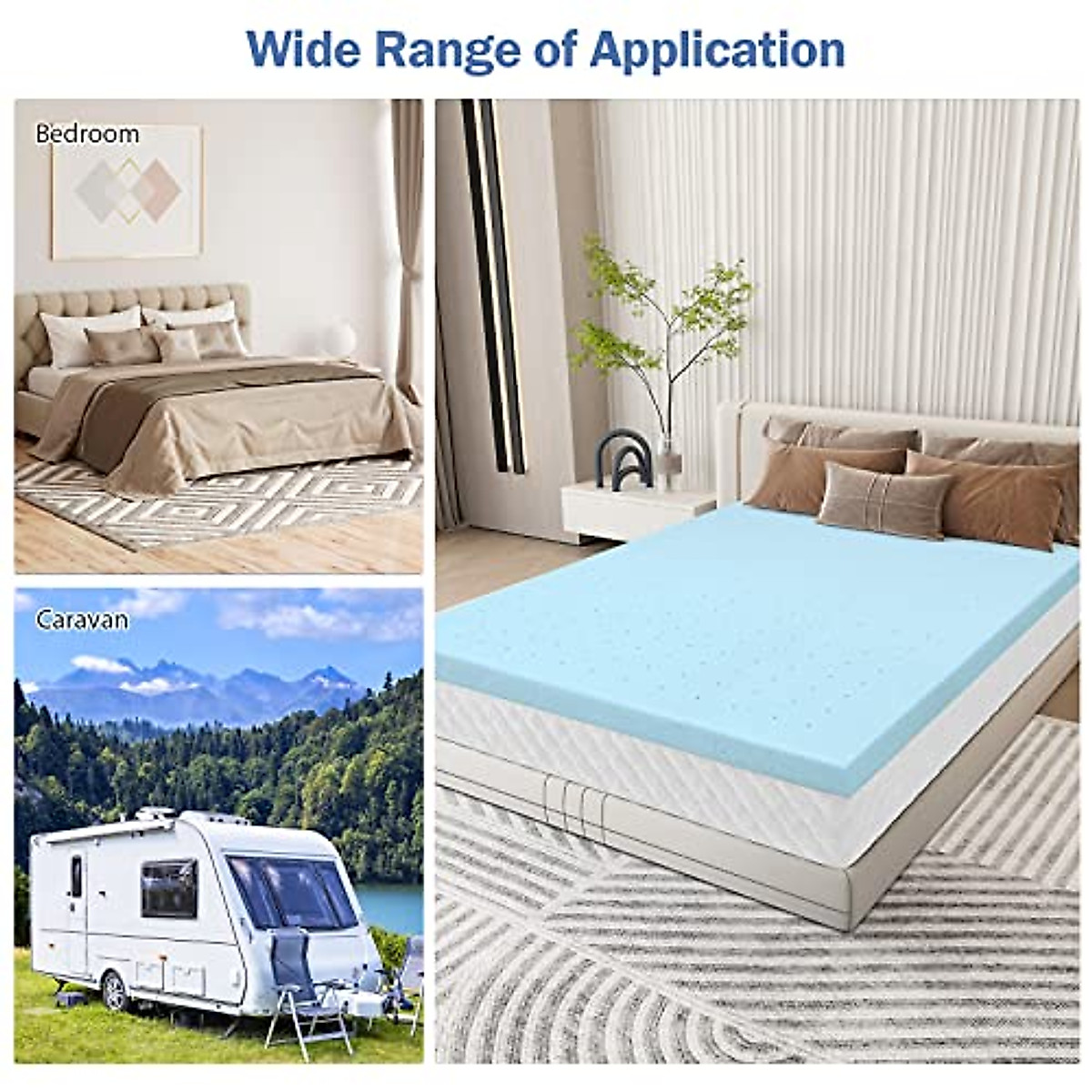 GOFLAME 4 Inch Memory Foam Mattress Topper Queen, Ventilated Gel-Infused Bed Mattress Topper, CertiPUR-US Certified, Comfort Body Support & Pressure Relieving