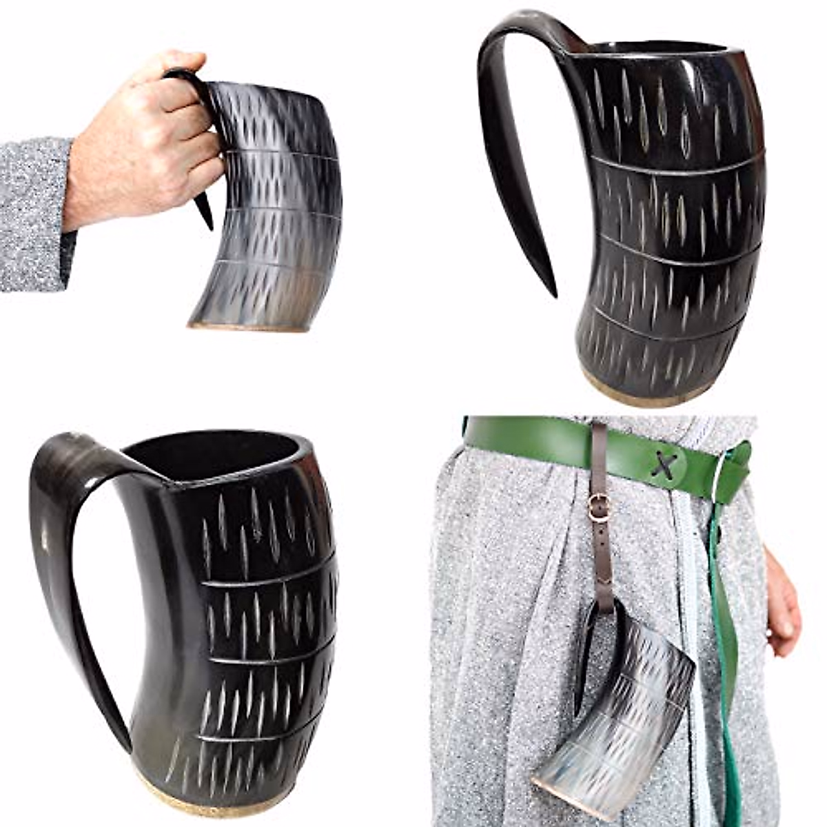Mythrojan Viking Drinking Tankard with Medieval Buckle Leather Strap Wine Beer Mead Mug 800 ML - Polished Finish