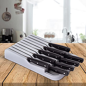 Cheer Collection Kitchen Drawer Knife Organizer - Space Saving Tray to Keep Knives Organized, Gray