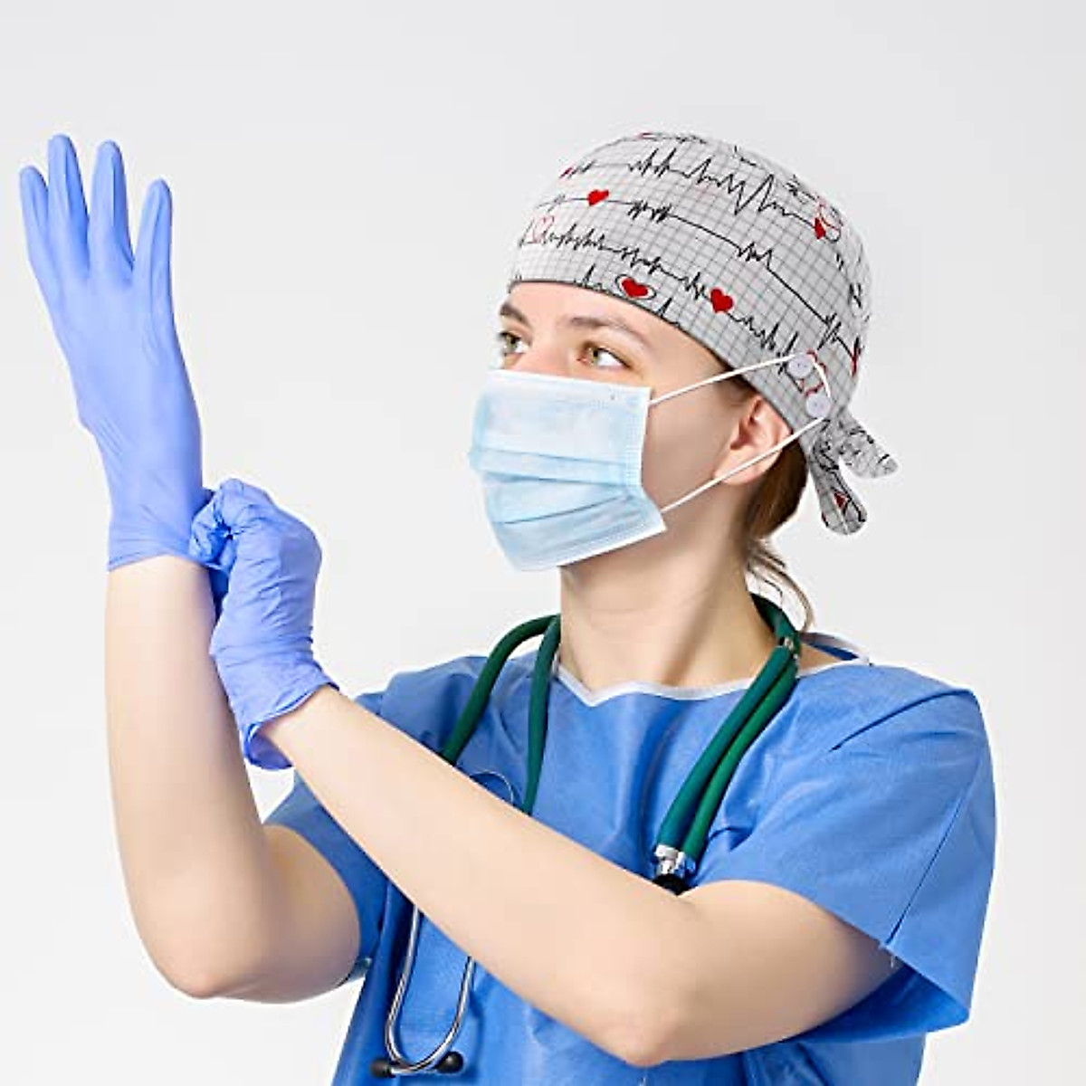 4 Pieces Working Caps with Button and Sweatband Adjustable Working Hats Elastic Scrub Hats Nurse Scrub Cap Nurse Hats for Women