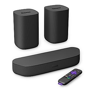 Roku Streambar Wireless Speakers | 4K HDR Streaming Device & Premium Soundbar All in One, Two Wireless TV Speakers, Voice Remote, Free & Live TV