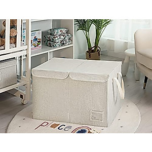 StorageWorks Storage Bin with Flip-Top Lids, Collapsible Storage Box, Gray and White Stripes, 24 ¾"L x 13" W x 16" H