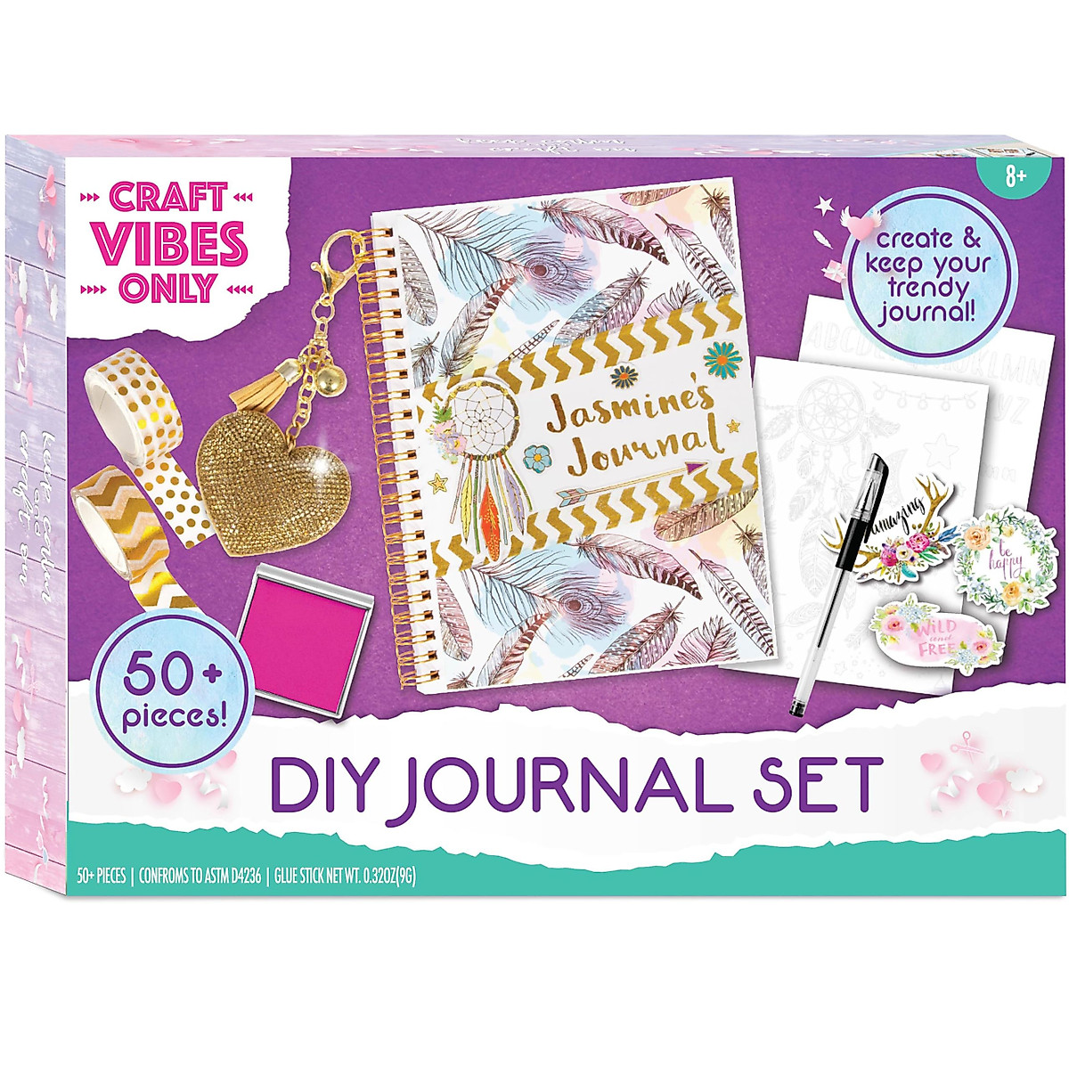 Good Vibes Journal DIY Set by Craft Vibes Only – Personalized Diary - Custom Journals for Girls - Creative Writing Scrapbook Kit - Customize Your Notebook - Pen Included! - Ages 8 & Up