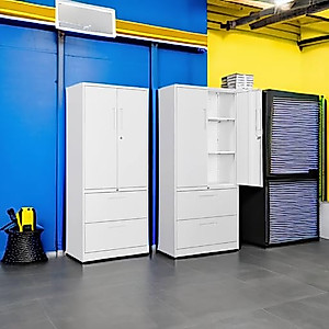 SISESOL Metal Storage Cabinet with Drawers, 71" File Cabinets for Home Office, Locking Steel Storage Cabinet with Doors and Shelves for Home, Office, Warehouse, Garage, School (White, 2 Drawers)