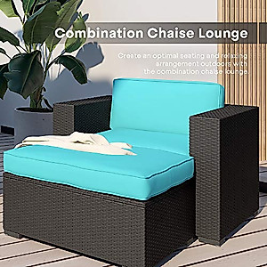 Rio AcePRO 6 Piece Patio Conversation Garden Sectional Sofa Outdoor Furniture Couch Set, Brown Wicker and Beige Cushion, Blue