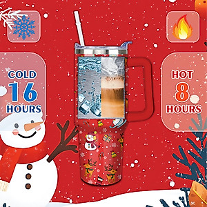 Qoepfnsh Christmas Tumbler 40 oz With Handle and Straw - Red Snowman Stainless Steel Insulated Coffee Cups - Mugs Gifts Stuff Decor for Women Girls